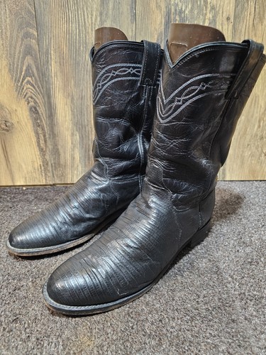 Mens Justin Roper Cowboy Boots 8.5D Black Genuine Lizard Model 3112 | eBay
