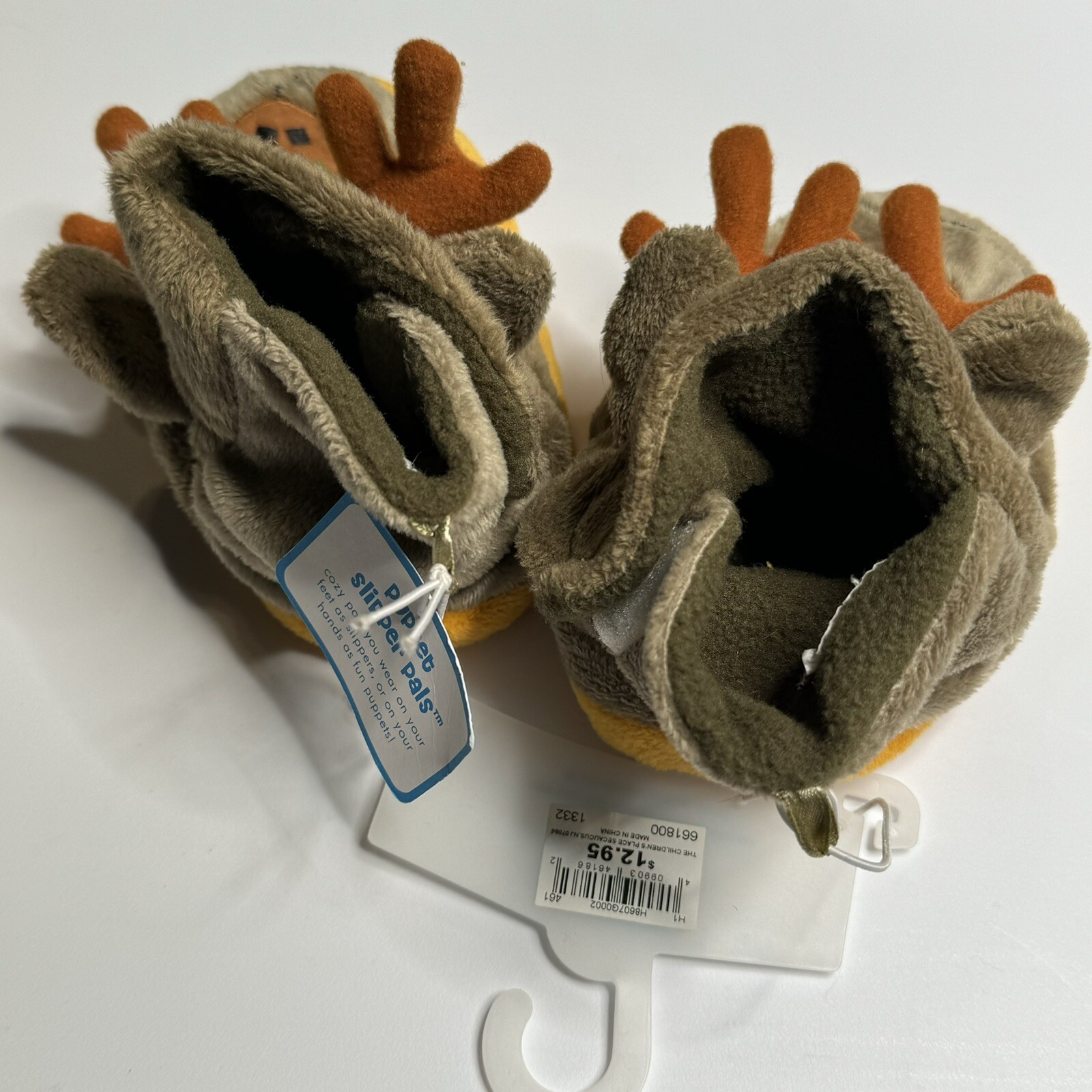 Children’ Place Puppet Slippers Reindeer Buck Toddler Size 6-7 Plush ...