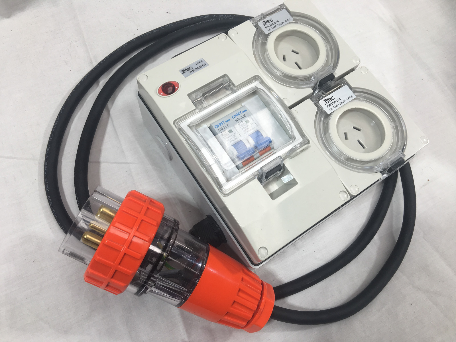 Portable Power board 32 Amp 3 phase 5 pin supply to 2 x 240v 15 Amp ...