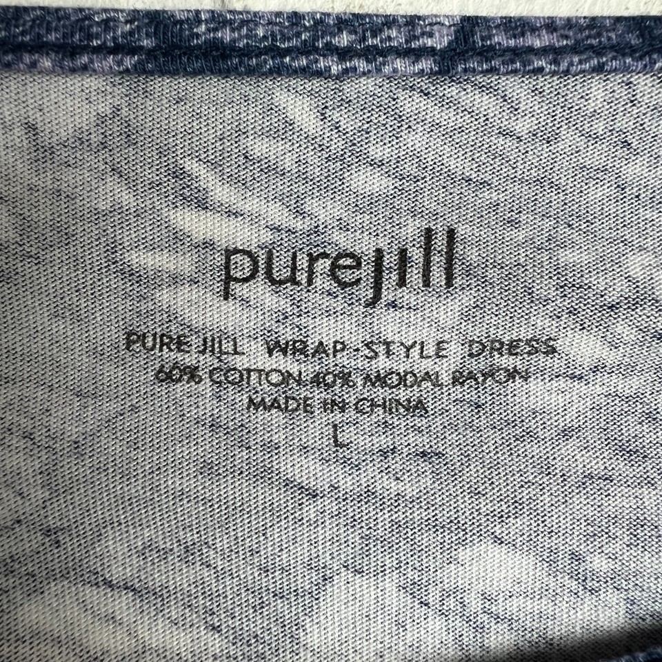 Pure J Jill Wrap Style Dress Womens Large Blue Floral 3/4 Sleeve Tunic ...