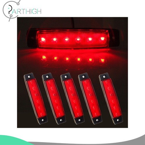 Set of 5 Red Sealed Side Marker Indicator Light 6Led for Bus Truck Van ...