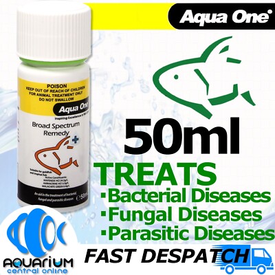Aqua One Broad Spectrum Remedy 50mL Fish Medication Fungal Bacterial ...