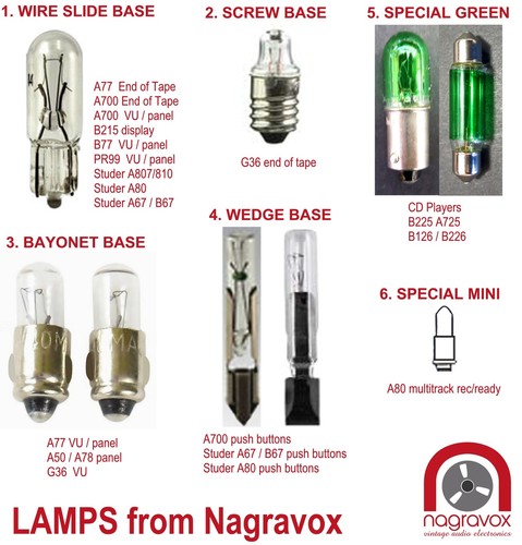 Revox Studer Globes Bulbs A50 A67 A77 A78 A700 B67 B77 B215 C270 G36 ...