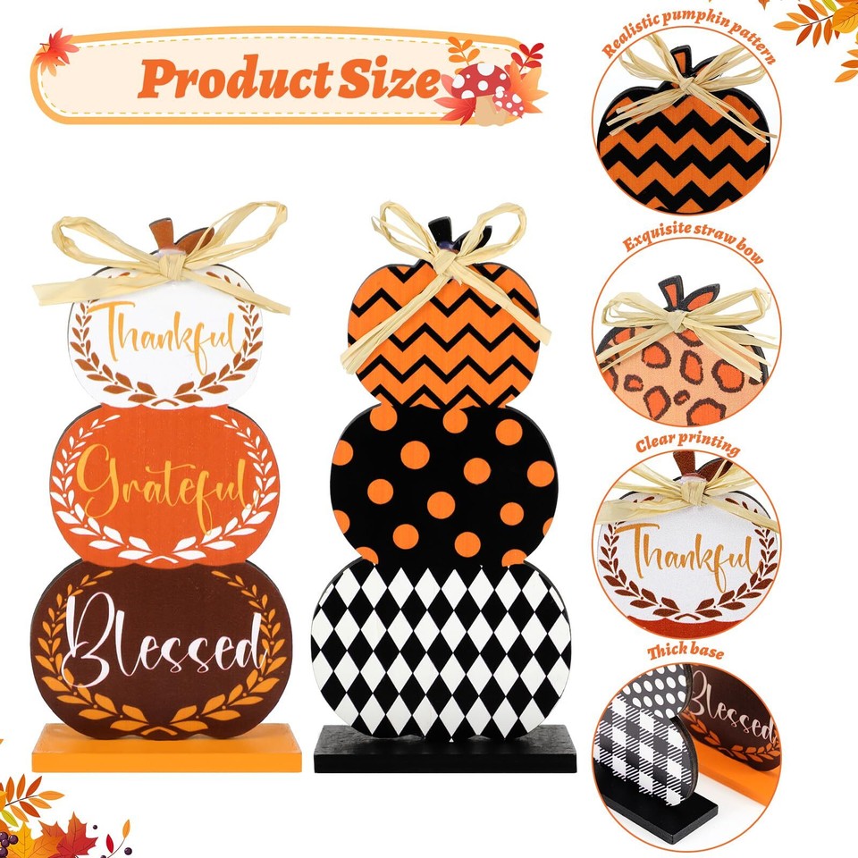 Thanksgiving Decor for Home 6 Pcs Rustic Fall Pumpkin Tabletop Decor ...