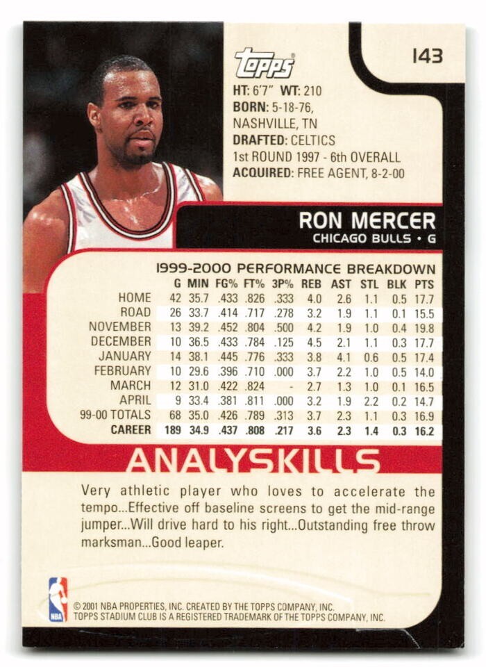 Ron Mercer 2000 Stadium Club #143 Chicago Bulls | eBay
