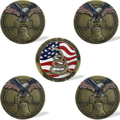 5pc Military Challenge Coin 1776 Kennedy Liberty Bell & Gadsden Flag ...
