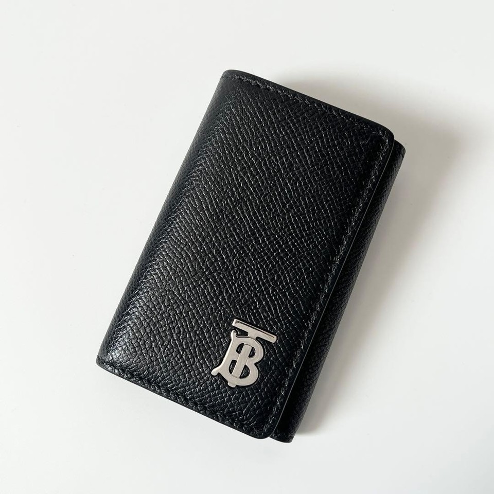 Burberry 6-ring key holder with TB logo, leather, black, silver metal ...