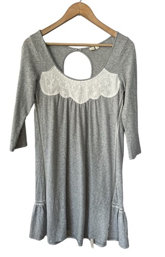 Eloise Anthropologie Grey Lace Front Keyhole Back Dress XS | eBay