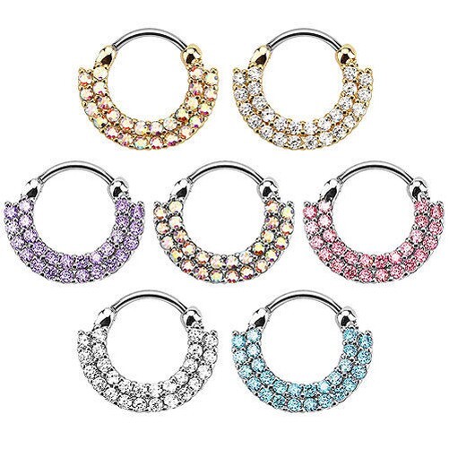 Septum Clicker Jewelry Double Rhinestone Crystal Nose Piercing Shield ...