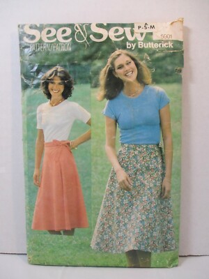 Butterick See & Sew Pattern 5901 Miss Size P-S Wrap Flared Skirt Cut ...