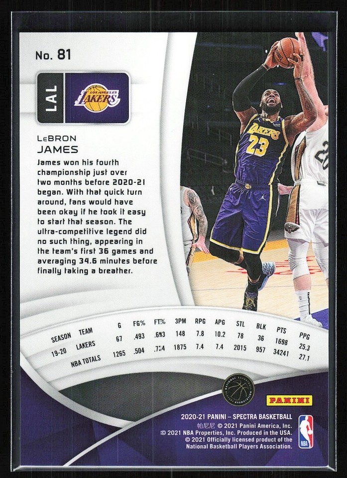 2020-21 Panini Spectra Base LeBron James Los Angeles Lakers #81 | eBay