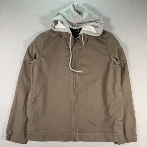 Volcom Rexton Bomber Jacket Mens Small Brown Hooded Fleece Harrington ...