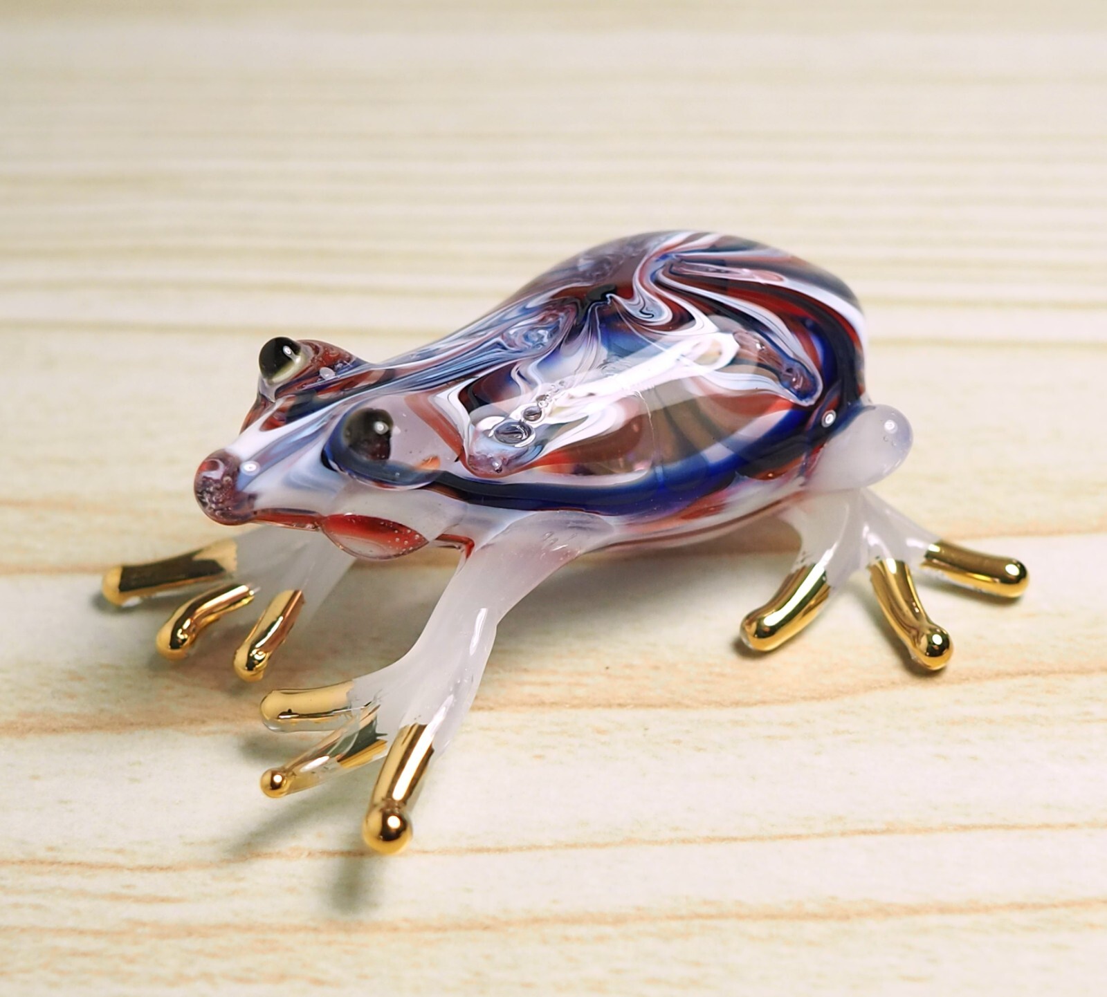 Red Blue Frog Toad figurine hand blown art glass gild 1.75" Decor ...