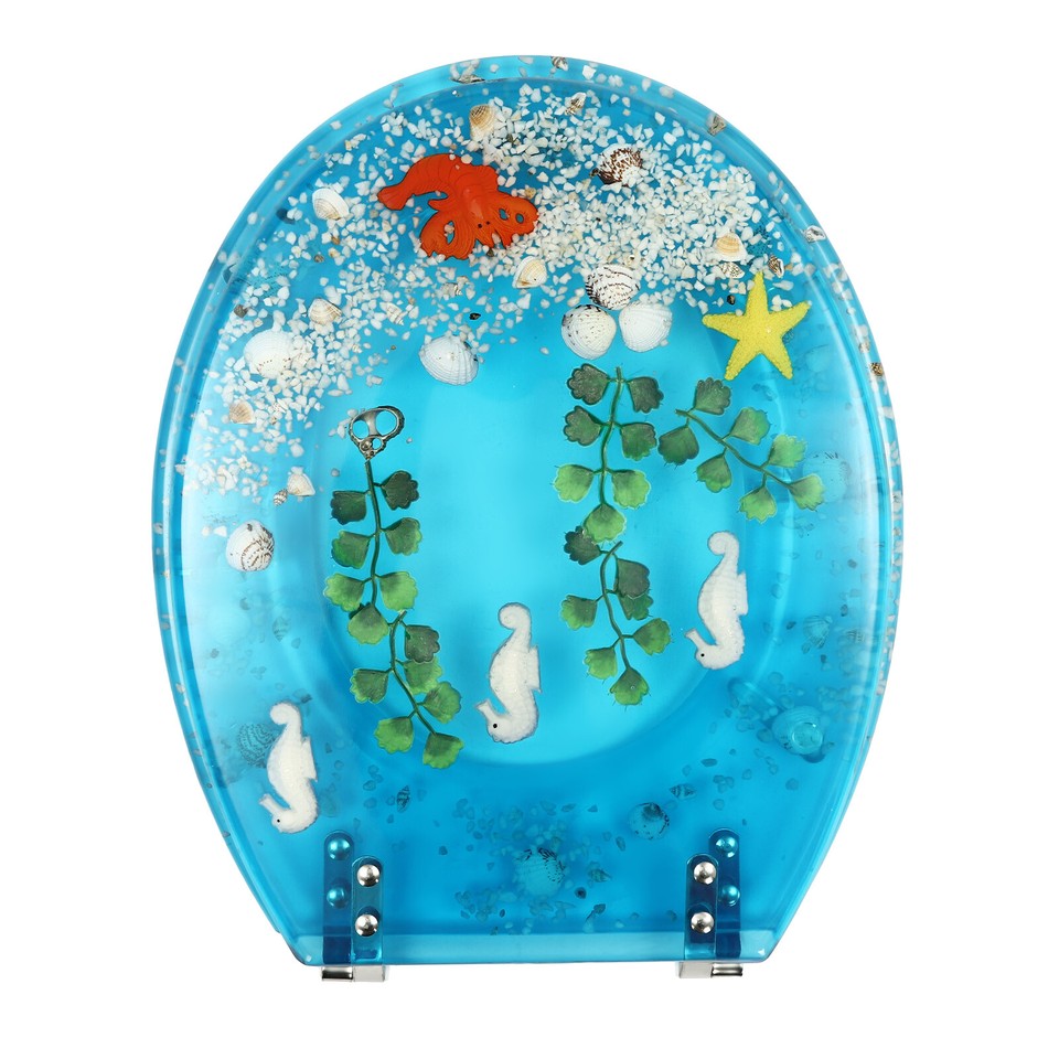 Resin U/V type Toilet Seat Aquarium Seat Blue Sea Fish Shells Shape ...