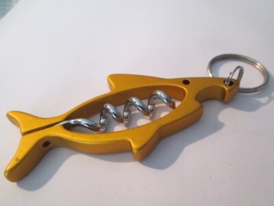 SHARK KEYCHAIN WITH CORKSCREW AND BOTTLE OPENER GOLD TONE | eBay
