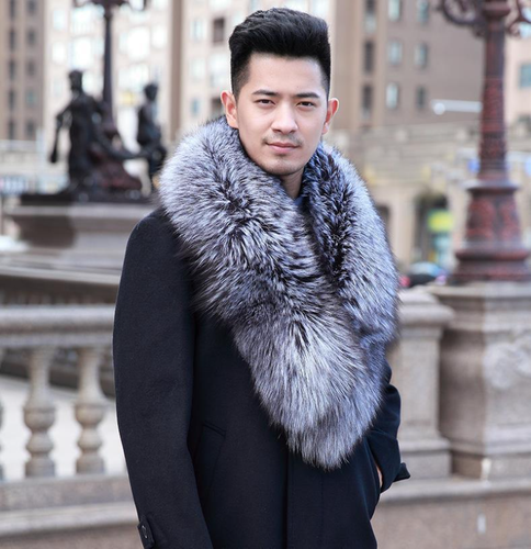 100% Real Silver Fox Fur Collar Fur Scarves Men's Fur Scarf Whole Skin ...