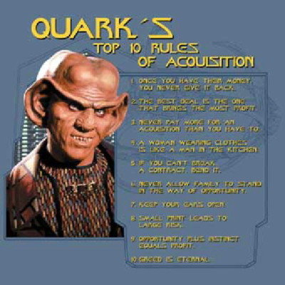 Star Trek: Deep Space Nine Quark's Top Rules of Acquisition T-Shirt NEW ...