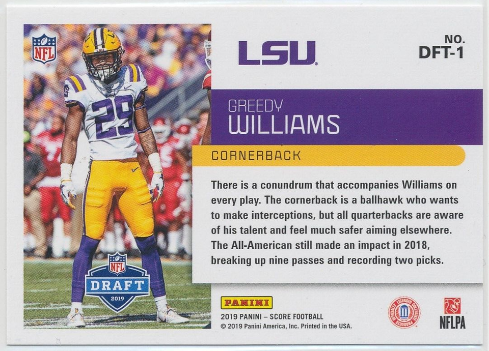 Greedy Williams - LSU Tigers - 2019 Panini Score Football - NFL Draft ...