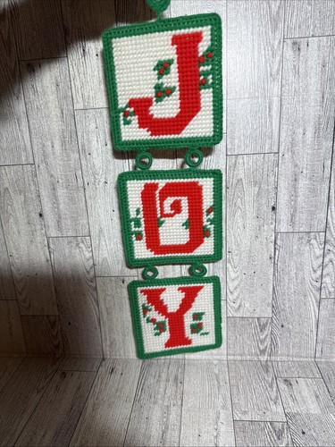 Vintage Needlepoint Christmas Joy Retro Hanging Sign Wall Door Decor | eBay