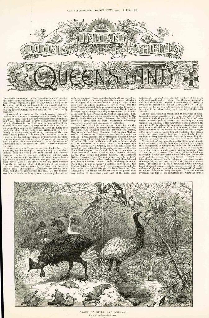 1886 - Antique Print AUSTRALIA Queensland Colonial Indian Birds Animals ...