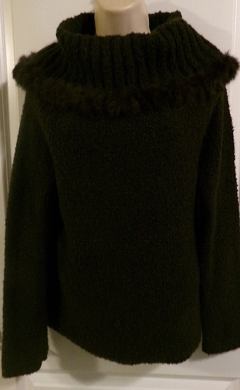 ESCAPADE BLACK ACRYLIC BLEND COWL NECK SWEATER w/RABB… - Gem