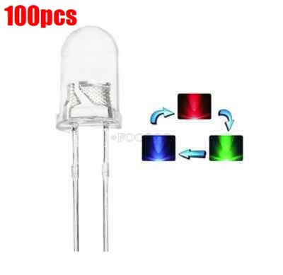 100Pcs Led Rgb Rainbow Slow Flash 2-Pins F5 5Mm Super Bright Bulb Lamp ...