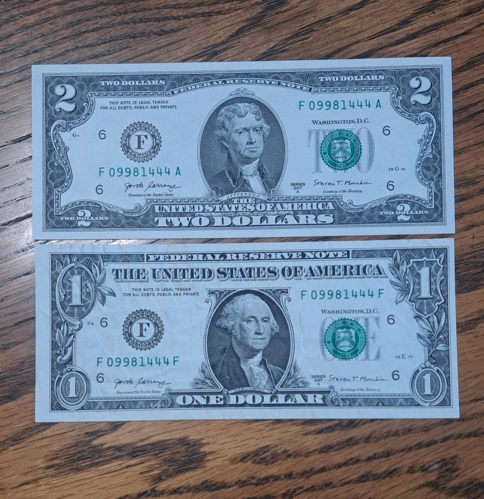 Matching and Dollar Notes with Same Serials - Free Shipping