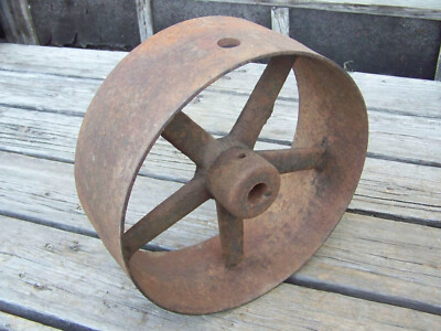 Vintage Industrial Hit-Miss Steam Gas Engine Flat Belt Pulley 11-3/4" D ...