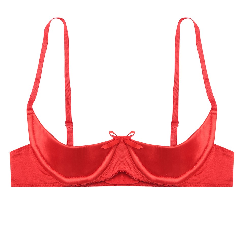 Women's Sexy Satin 1/4 Cup Underwire Bra Push Up Shelf Bras Balconette ...
