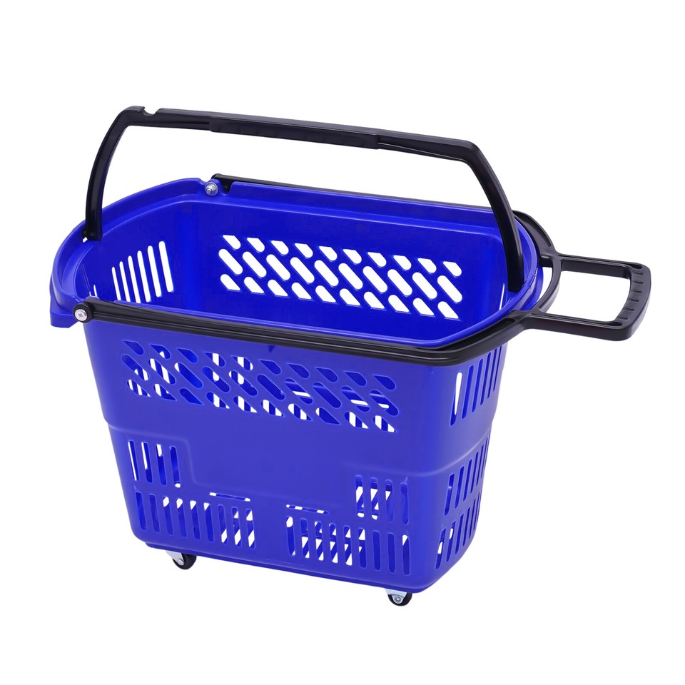 6pc Blue Shopping Carts with Wheels & Handle Plastic Rolling Shopping ...