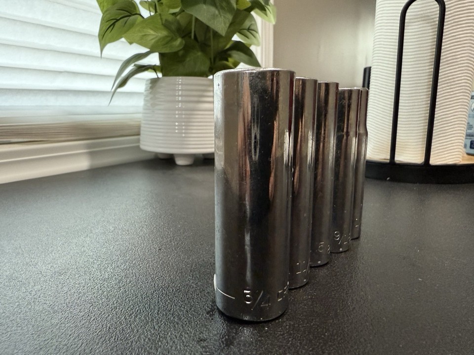 Set of 5 Craftsman Deep Well Sockets 12-point 1/2" drive S-AD series ...