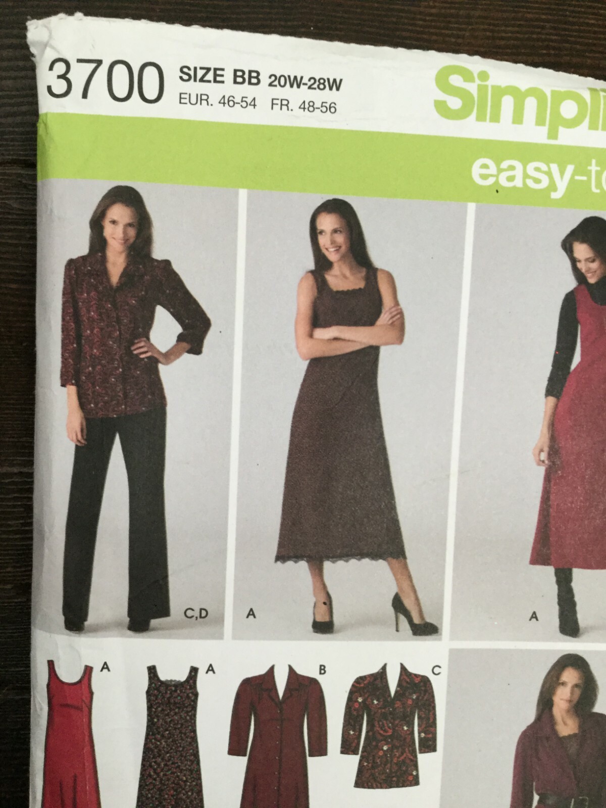 Simplicity Easy Wardrobe 3700 Pants Dress Jumper Shirtdress Tunic Plus ...