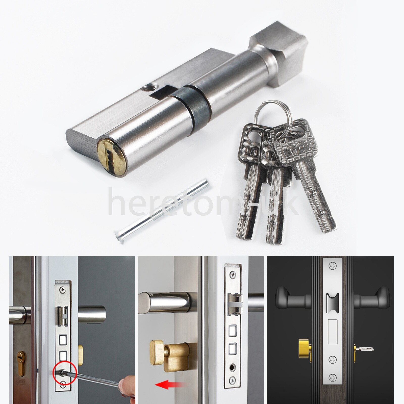 Sliver Thumb Turn Euro Cylinder Lock 70mm Euro Door Barrel Lock with 3 ...