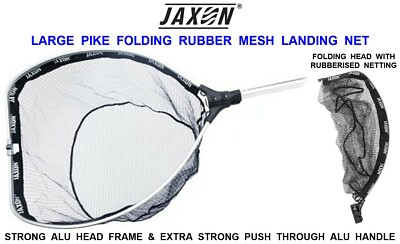 NEW JAXON LARGE PIKE RUBBER MESH FOLDING LANDING NET PUSH THROUGH ...