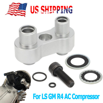 CNC Billet AC Compressor Straight Adapter Fitting Kit For LS GM R4 AC ...