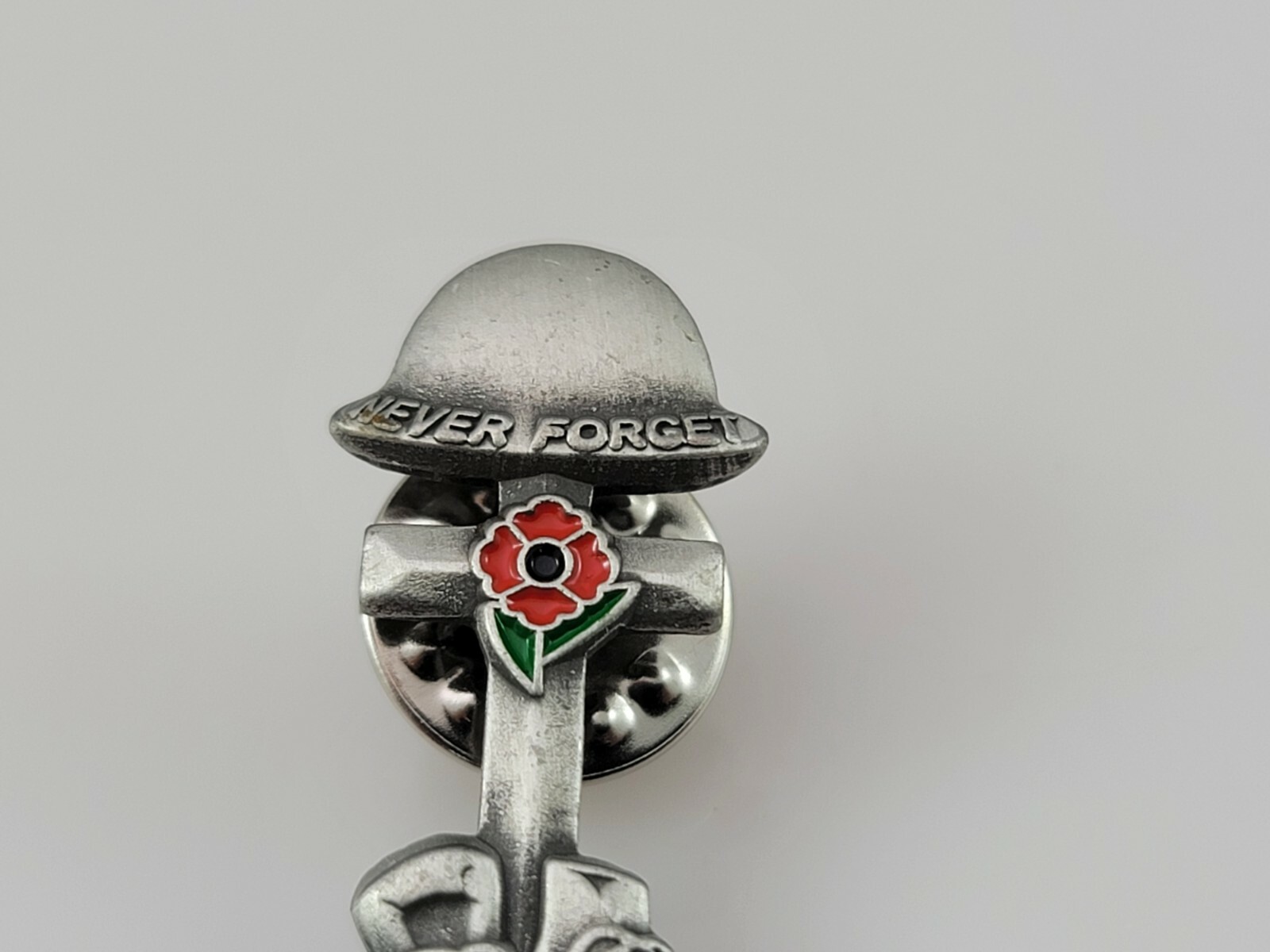 Veterans Never Forget Soldier Helmet Boots Cross with Red Poppy Silver ...