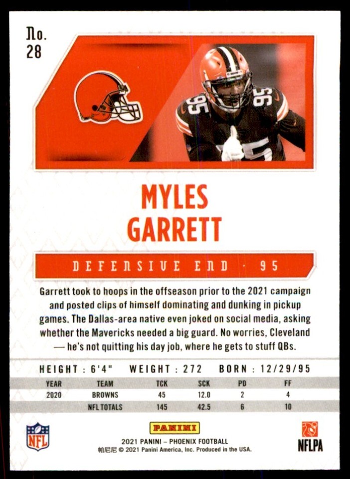 2021 PANINI PHOENIX MYLES GARRETT CLEVELAND BROWNS #28 | eBay