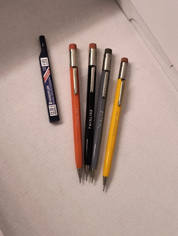 4 Scripto Thinline Mechanical Pencil Yellow, Black, Orange, & Grey New ...