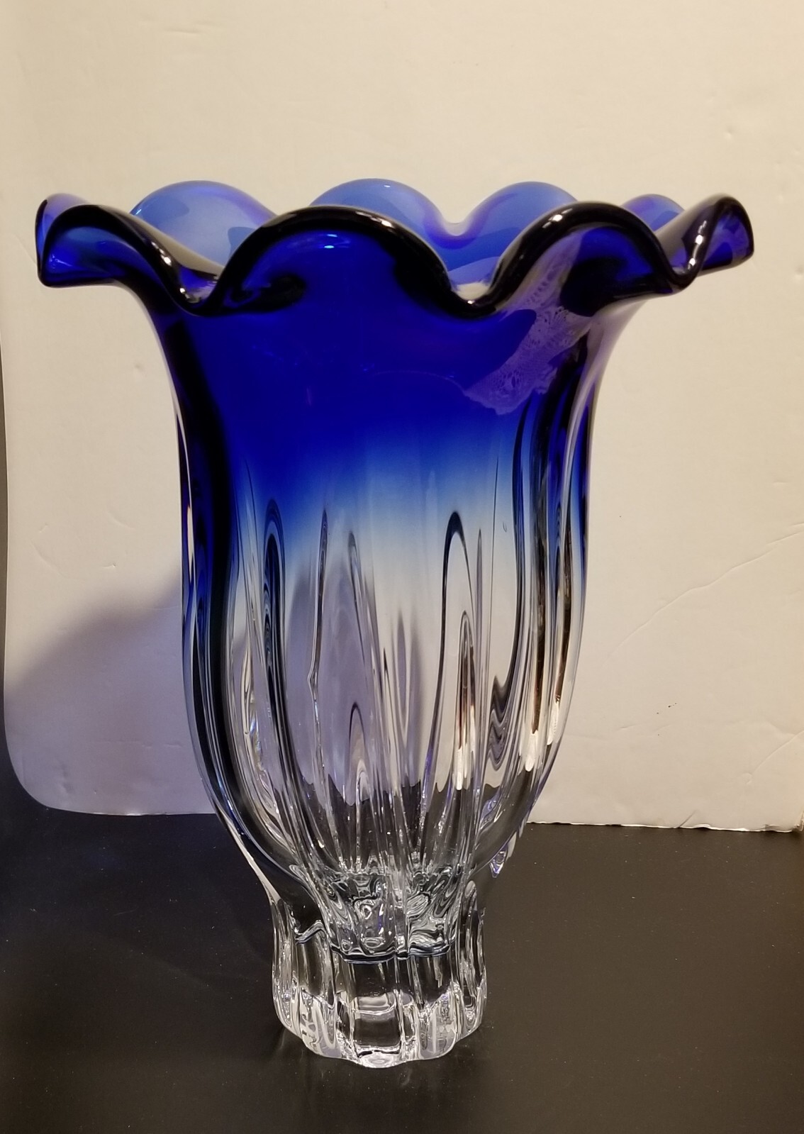 Shannon Crystal “Designs Of Ireland” Cobalt Blue Ruffle Top Vase 14 ...