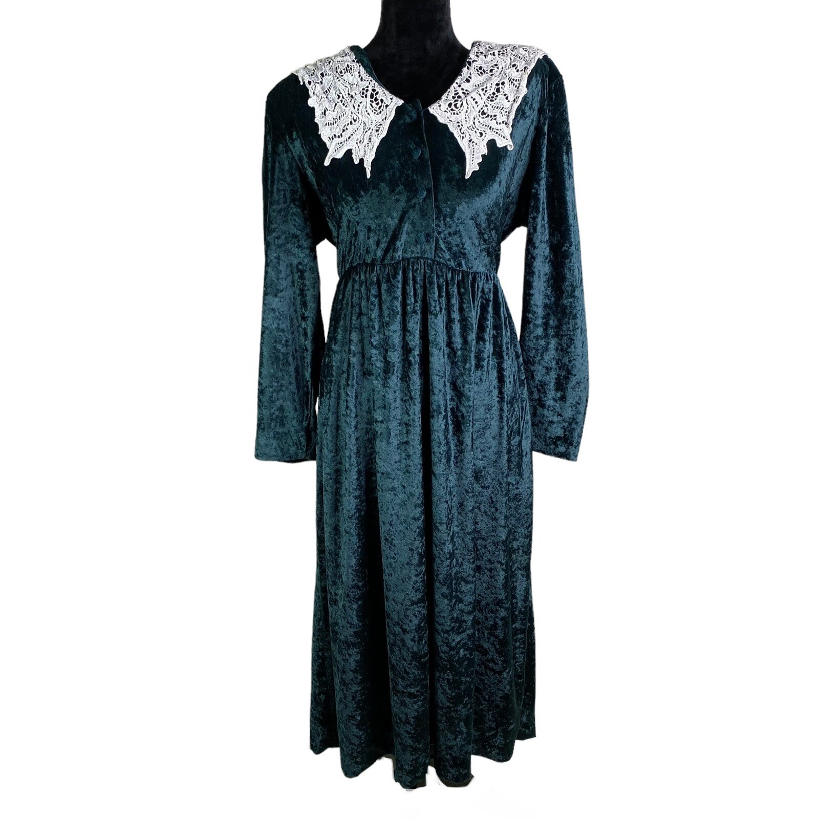 Vintage Velvet Ivy Emerald Green Modest Dress 1980s P… - Gem