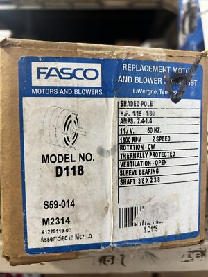 D118 Fasco 1/15-1/30 115V,1500Rpm OEM D118 New Unopened Box | eBay
