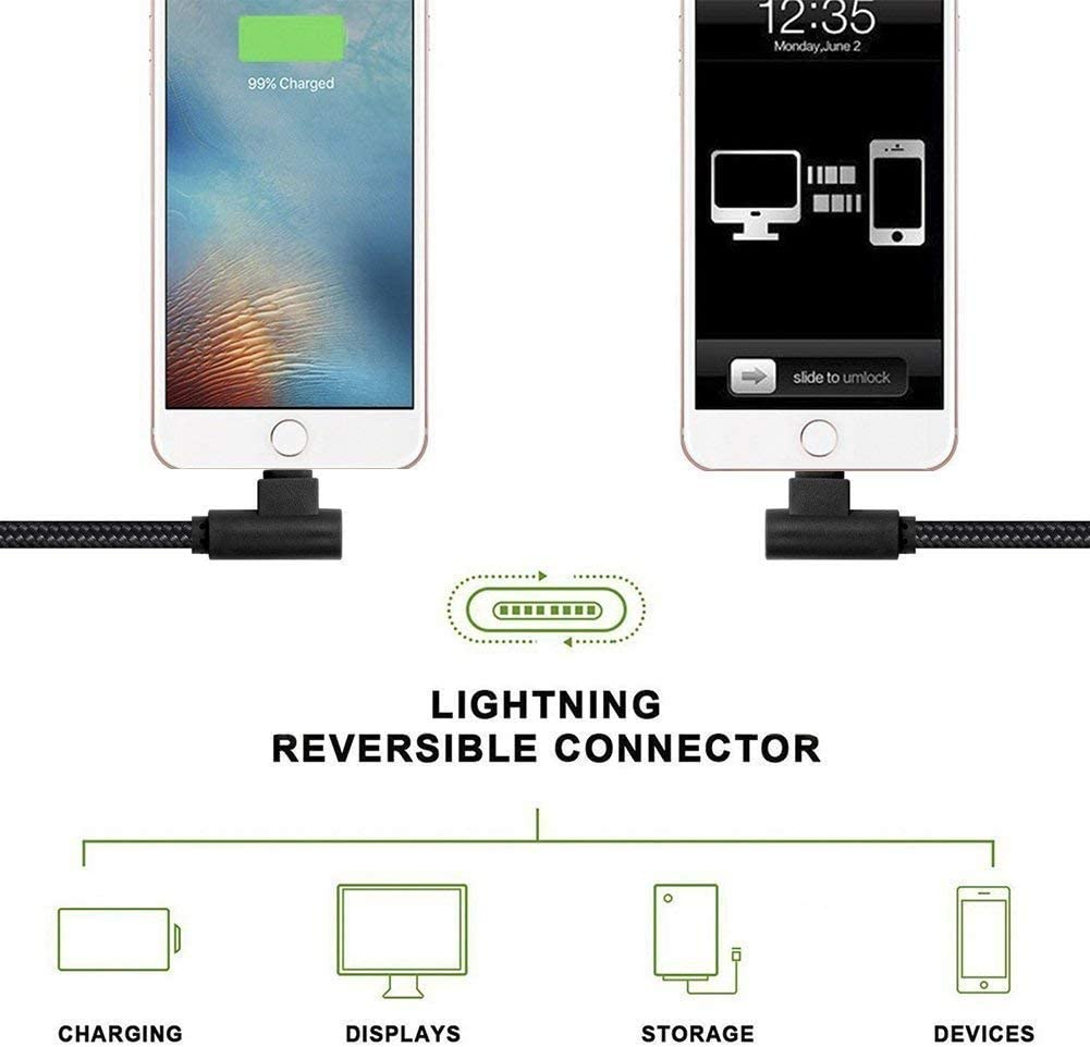 90 Degree Elbow USB Charger Cable 3/6 FT For iPhone 14 13 8 6 7 XR ...