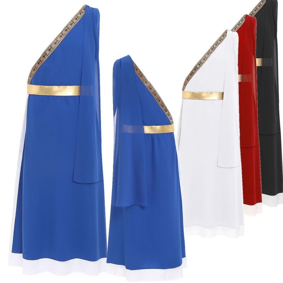 Men Robe Metallic Costume Roman Tunic Solider God Sexy One Shoulder ...