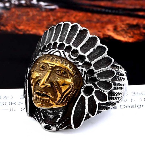 Vintage Gold Plated Indian Tribal Chief Ring Stainless Steel Men Biker ...