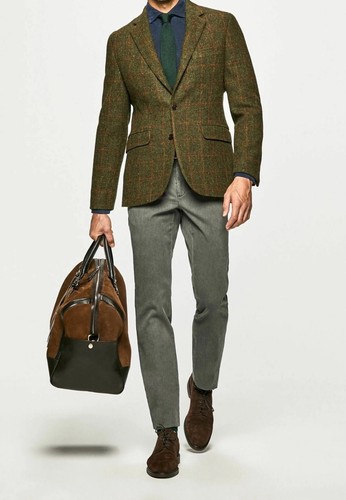 HACKETT Olive Rustic Tweed Jacket £575 Size 44R/54R XL Windowpane Check ...