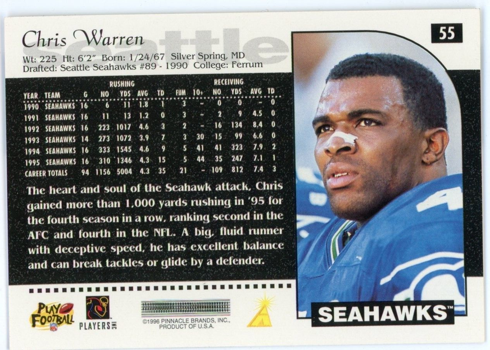 1996 Score Chris Warren #55 | eBay