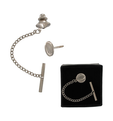 Mens Oval Crescent Silver Tone Tie Tac Tack Pin Gift Boxed | eBay