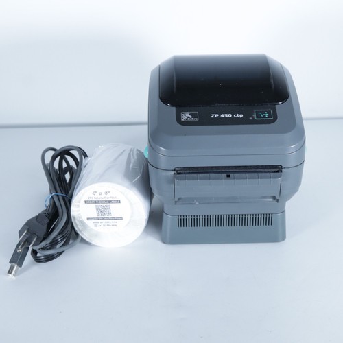 ZEBRA ZP450 CTP DIRECT THERMAL LABEL BARCODE PRINTER + Cords and Roll ...