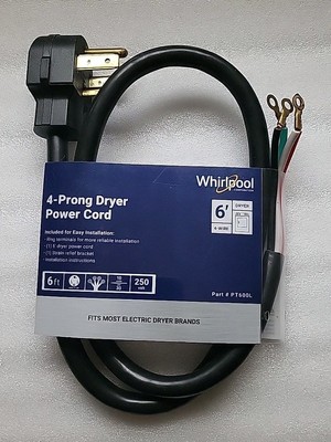 Whirlpool Dryer Cord Four Prong 6 Ft Power Plug, part # PT600L, 30 Amp ...