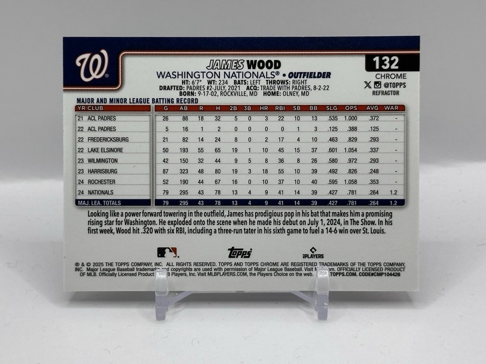 2025 Topps Chrome #132 James Wood Rookie Refractor | eBay